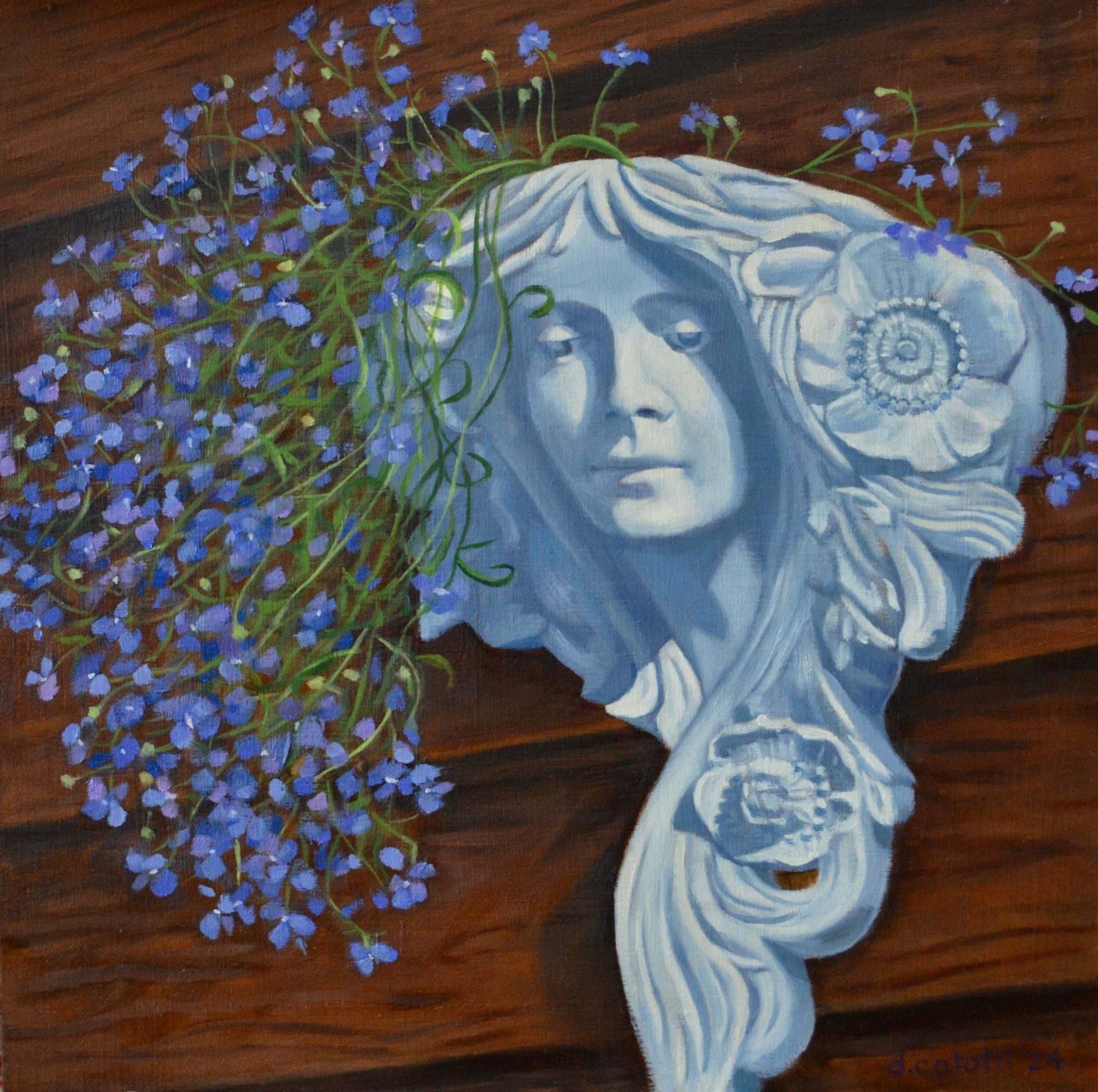 "Lady Lobelia" oil 12"x12" 2024 $950 - Donna Catotti